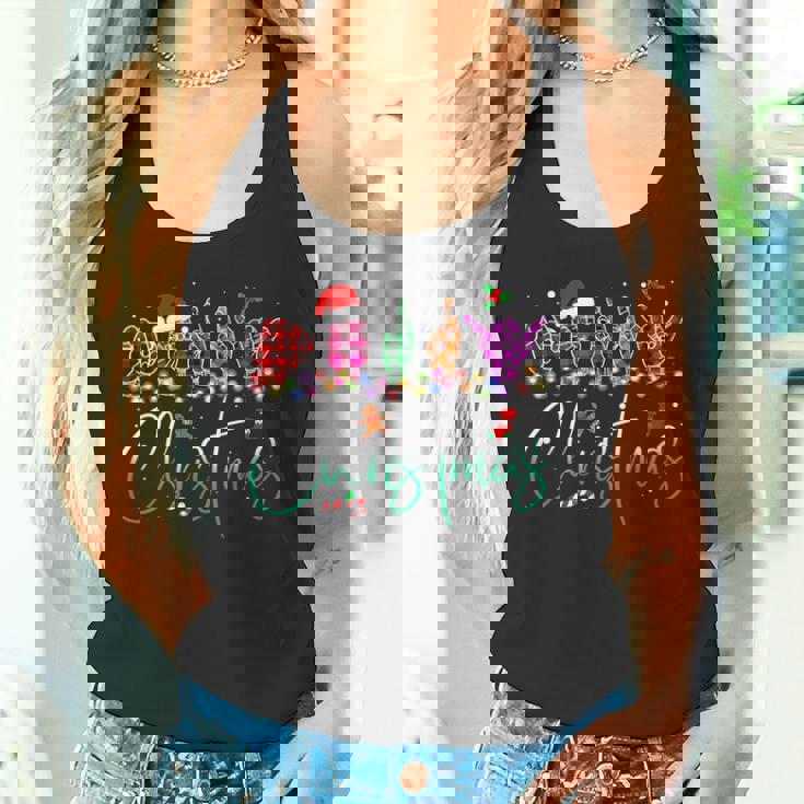 ASL Christmas Buffalo Plaid Teacher American Sign Language Tank Top ...