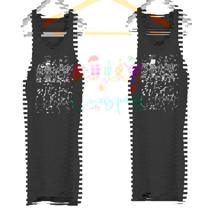 ASL Christmas Buffalo Plaid Teacher American Sign Language Tank Top ...