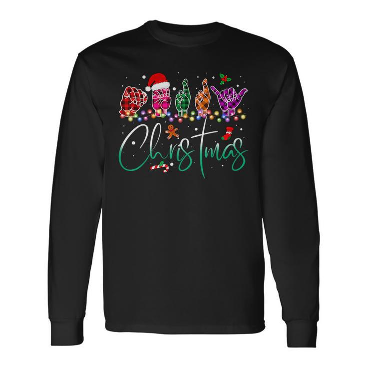 ASL Christmas Buffalo Plaid Teacher American Sign Language Long Sleeve ...