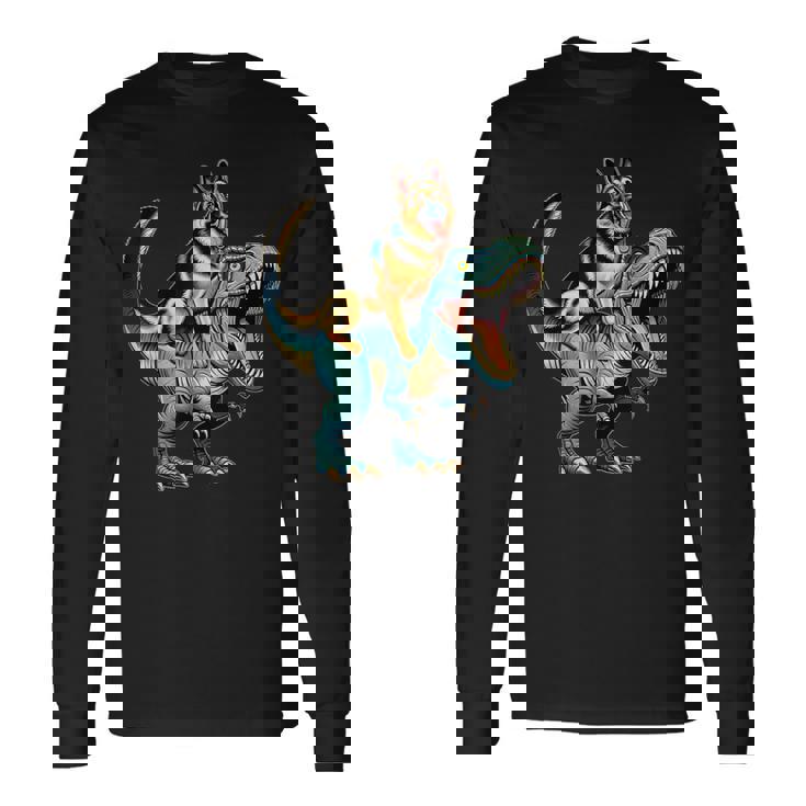 German Shepherd Dog Riding T Rex Lover Animals T-Shirt | Mazezy