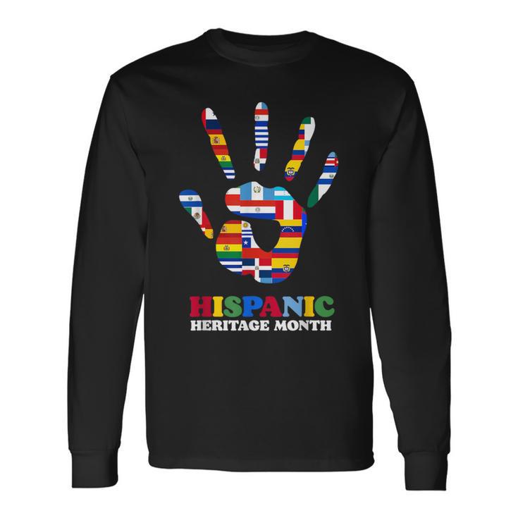 Hispanic Heritage Month Retro Hand Sign All Countries Long Sleeve T ...