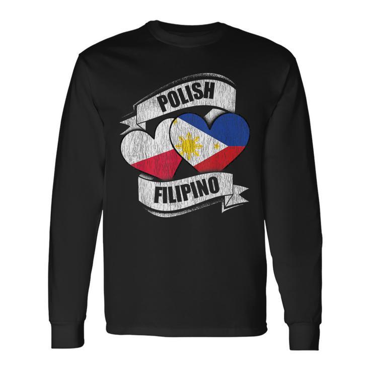 Polish Filipino Hearts Poland Philippines Flags Long Sleeve T-Shirt ...