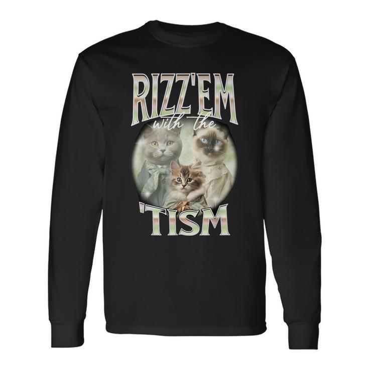 Rizz Em With The Tism Cat Autistic 90S Bootleg Rap Men's T-shirt Back ...