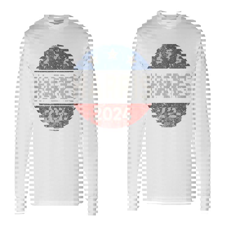 Retro Button Kamala Harris 2024 For President Campaign Long Sleeve T ...
