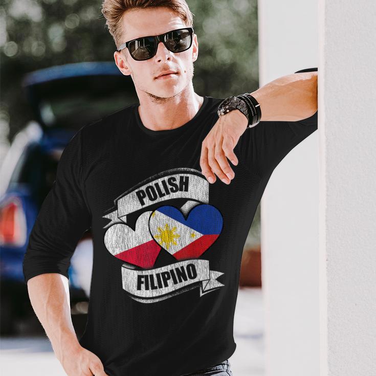 Polish Filipino Hearts Poland Philippines Flags Long Sleeve T-Shirt ...