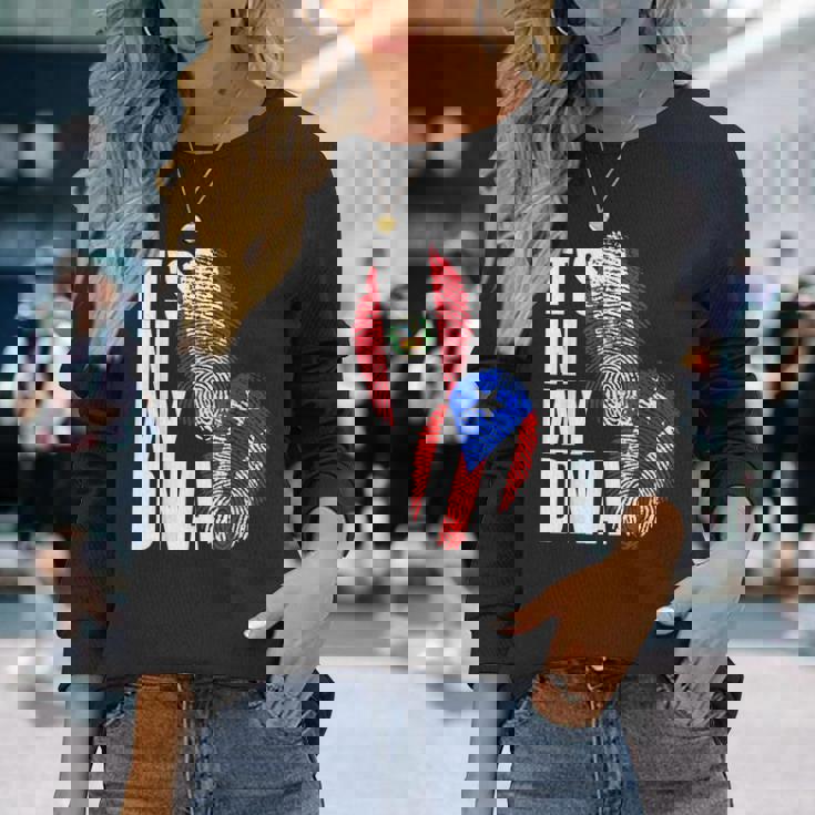 Peruvian And Puerto Rican Dna Flag Heritage Long Sleeve T-Shirt - Monsterry