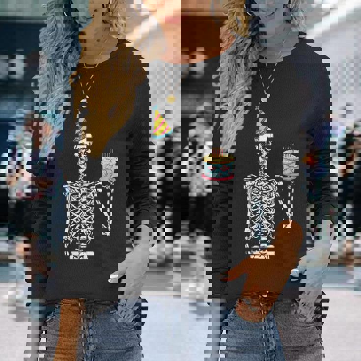 Skeleton Birthday Party Lazy Halloween Costume Skull Long Sleeve T ...