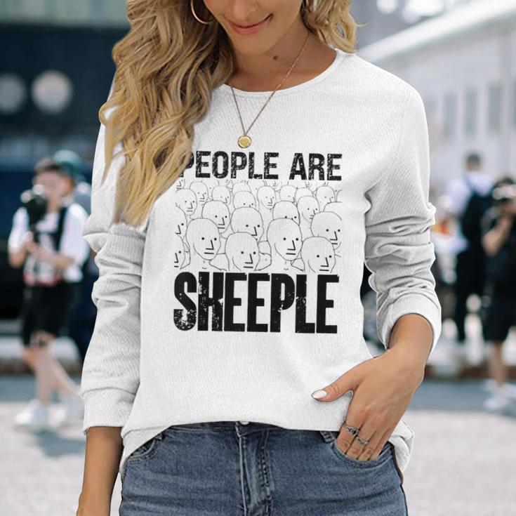 People Are Sheeple Wojak Npc Meme Brainwashed Masses Obey Long Sleeve T ...