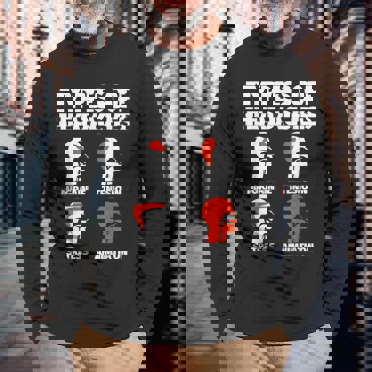 Animation Sayings Headache Meme Long Sleeve T-Shirt - Monsterry