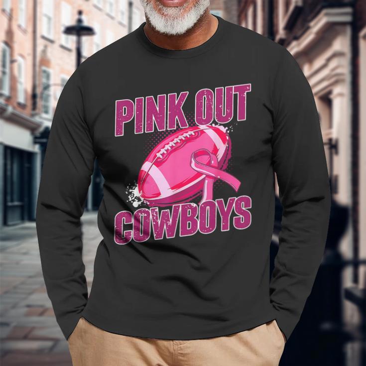 Cowboys Pink Out Football Tackle Breast Cancer Long Sleeve T-Shirt ...