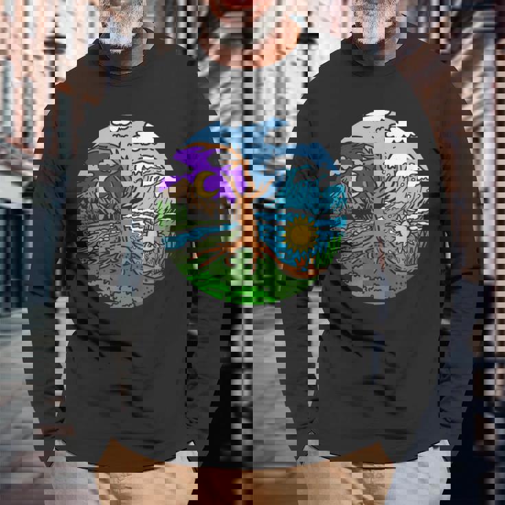 Dual Planet Earth Yin Yang Dualism Contrary Nature Forces Long Sleeve T ...