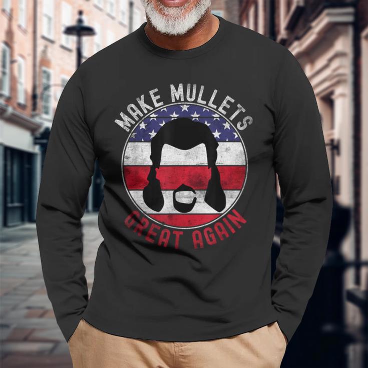 80S Hairstyle Retro Usa Flag Make Mullets Great Again Long Sleeve T ...