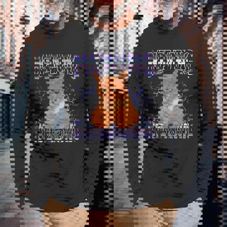 Cat Meme Mewing Not Meowing Looksmaxxing Long Sleeve T-Shirt - Monsterry