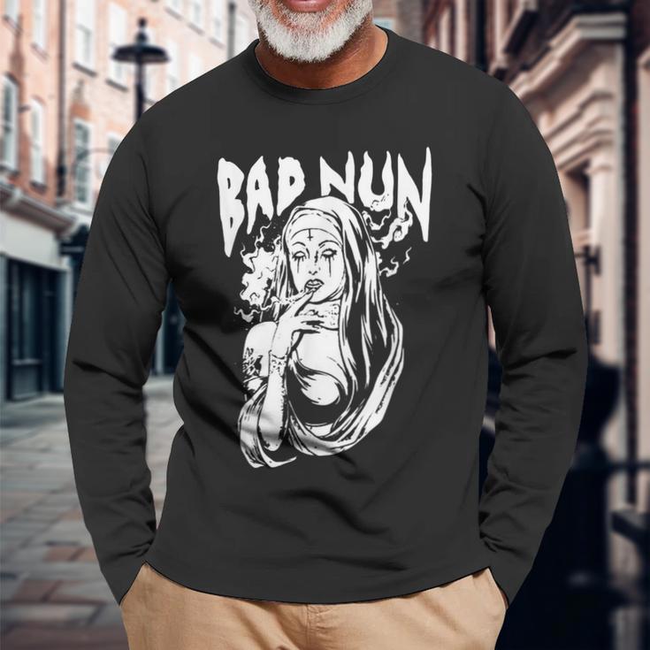 Unholy Nun Bad Nun Dark Nun Satanic Occult Gothic Long Sleeve T-Shirt ...