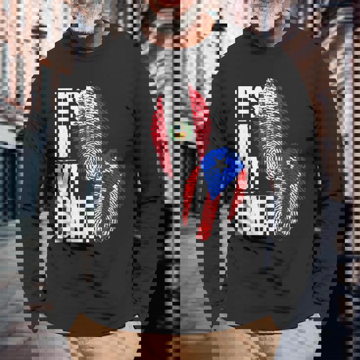 Peruvian And Puerto Rican Dna Flag Heritage Long Sleeve T-Shirt - Monsterry