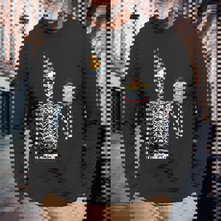 Skeleton Birthday Party Lazy Halloween Costume Skull Long Sleeve T ...