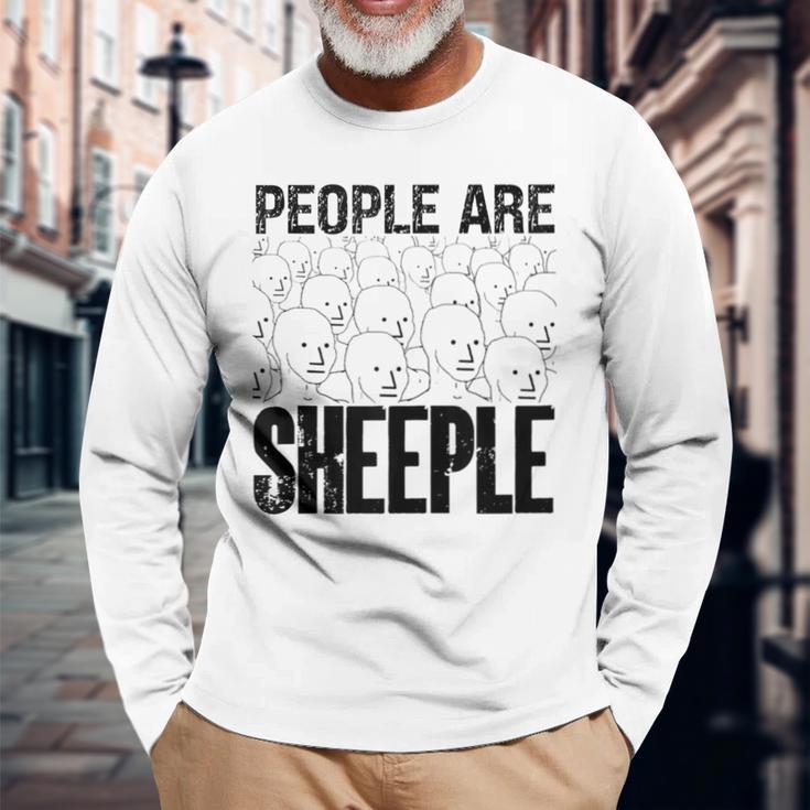 People Are Sheeple Wojak Npc Meme Brainwashed Masses Obey Long Sleeve T ...