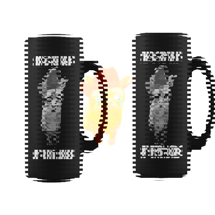 This Is Actually My First Rodeo Cowboy Cat Meme Coffee Mug - Monsterry