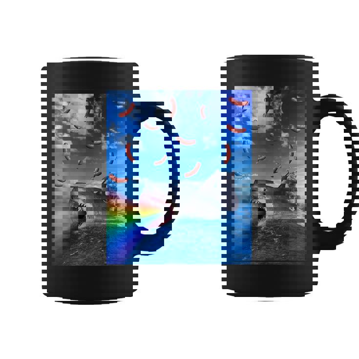 Cat Riding Rainbow Breathing Shark With Hot Dogs Graphic Print Coffee ...