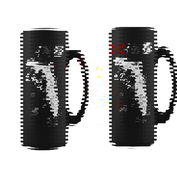 Florida State Map Tourist Attractions Cities Flag Coffee Mug - Monsterry AU