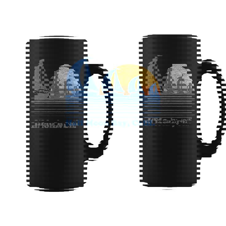 Half Moon Bay Ca Sailboat Vintage 80S Sunset Coffee Mug - Monsterry