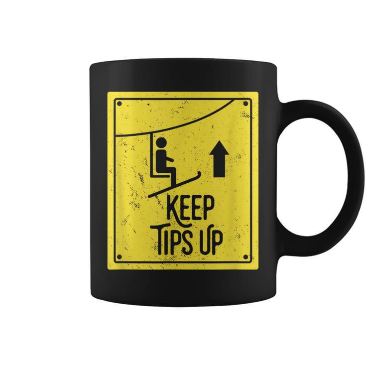 Keep Tips Up Ski Slope Sign Graphic Print Coffee Mug - Monsterry