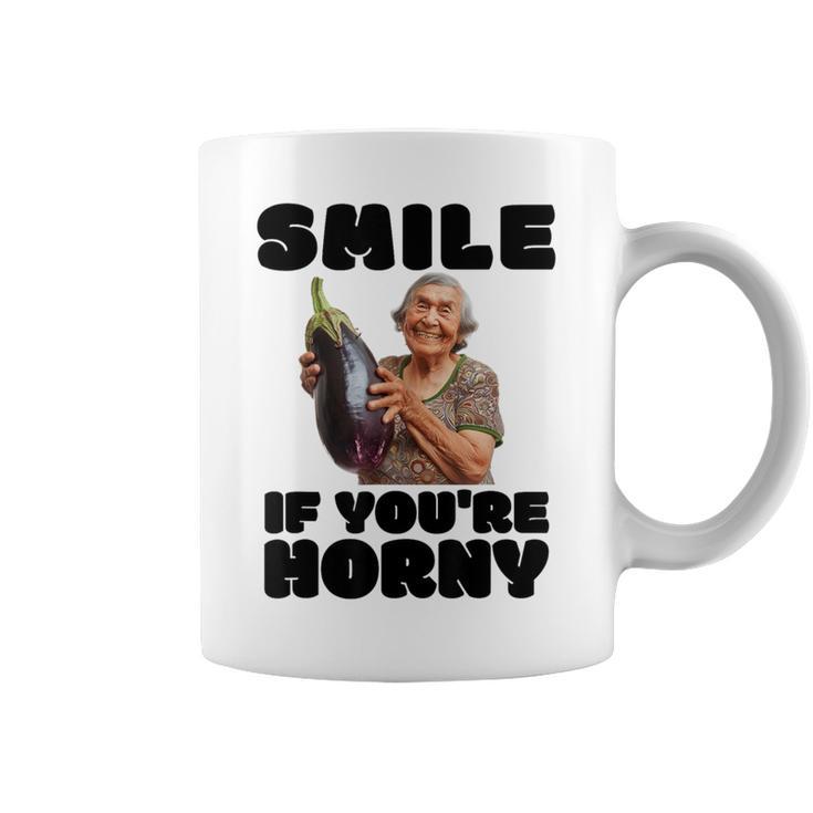 Horny Eggplant Old Lady Inappropriate Embarrassing Coffee Mug - Monsterry