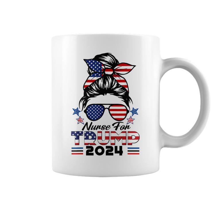 Nurses For Trump 2024 Messy Bun Nurse Usa Flag Women Coffee Mug - Monsterry
