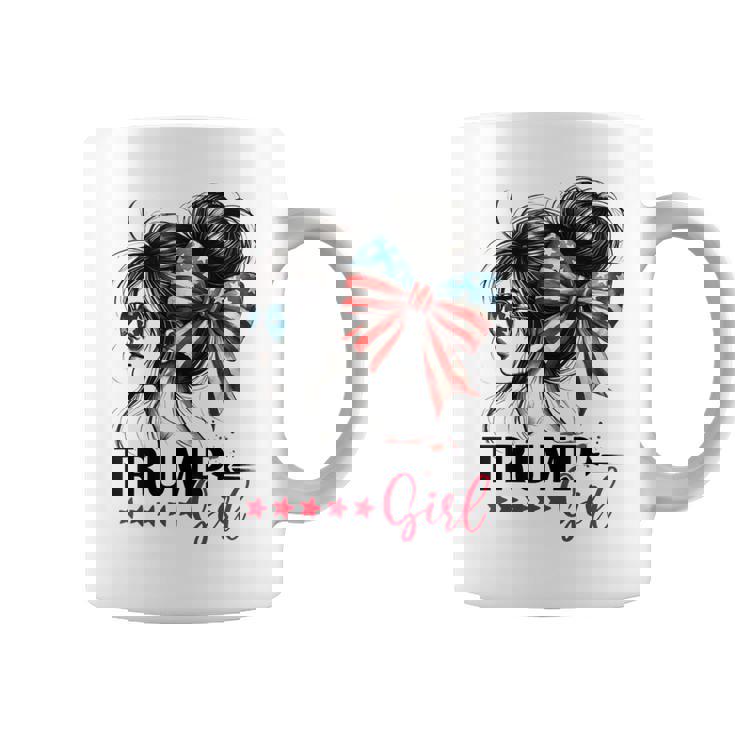 Trump Girl Messy Bun Sunglasses Trump 2024 Usa Flag Coffee Mug - Monsterry