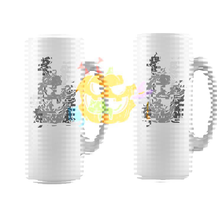 Vampire Ghost Zombie Witch Cats In Pumpkin Cute Halloween Coffee Mug ...