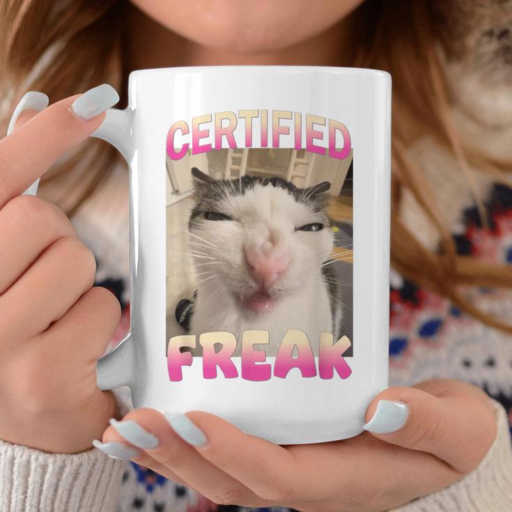 Certified Freak Cat Meme Offensive Memes Cat Love Coffee Mug - Seseable