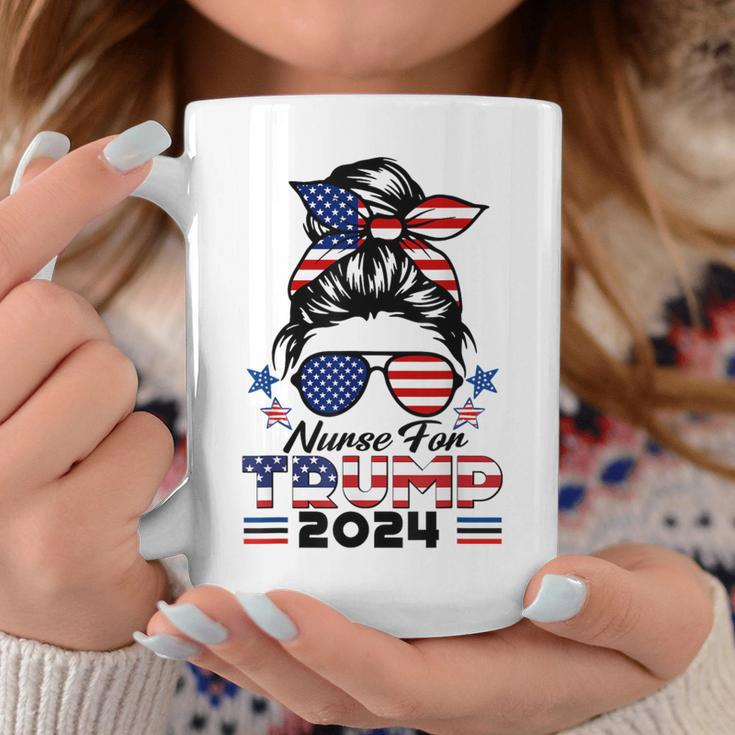 Nurses For Trump 2024 Messy Bun Nurse Usa Flag Women Coffee Mug - Monsterry