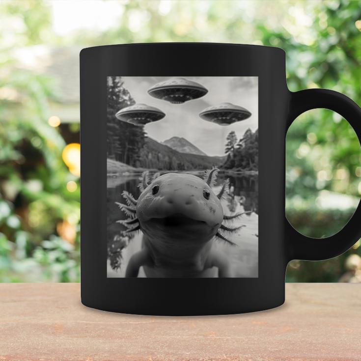 Axolotl Selfie With Ufos Weird Axolotls Amphibian Coffee Mug - Monsterry