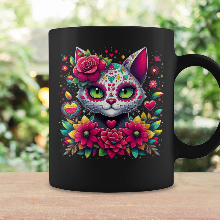 Lindo Gato Mexicano Calavera De Azúcar Cuello Taza de café - Regaloses