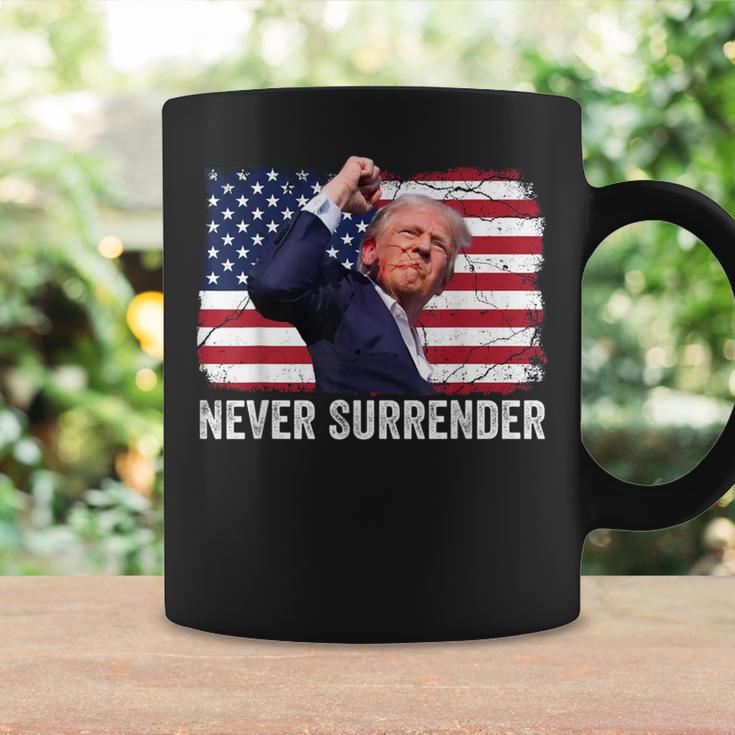 Trump Shot 2024 Rally Never Surrender Coffee Mug - Monsterry AU