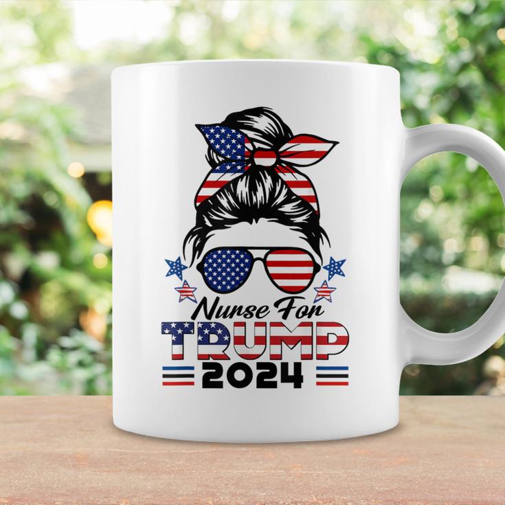 Nurses For Trump 2024 Messy Bun Nurse Usa Flag Women Coffee Mug - Monsterry
