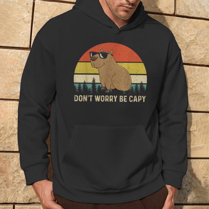 Cool Capybara Don't Worry Be Cappy Vintage Rodent Meme Hoodie - Seseable