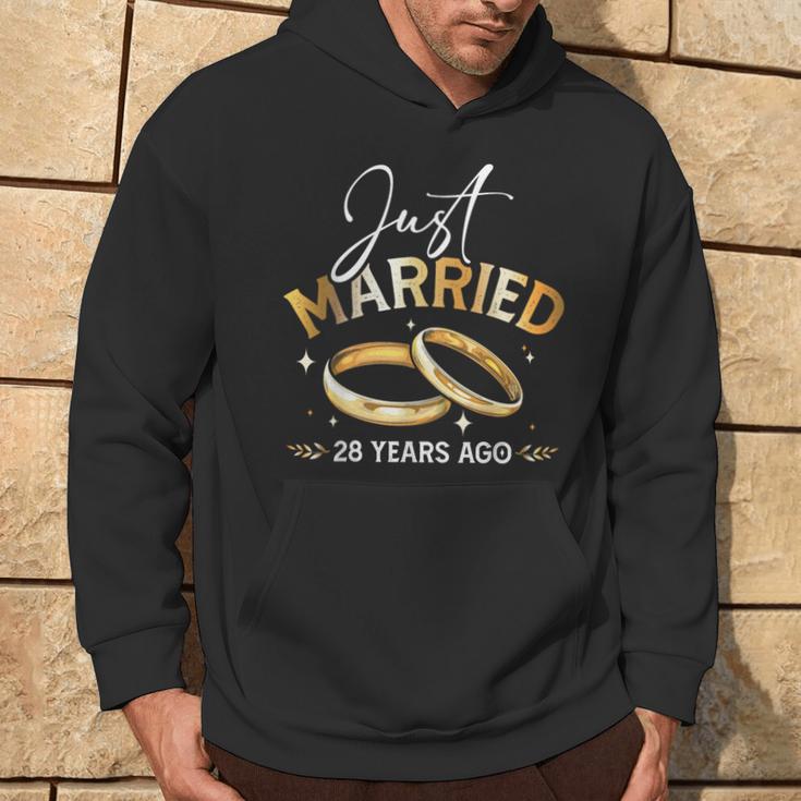 Just Married 28 Years Ago Happy Wedding Anniversary Couple Hoodie ...