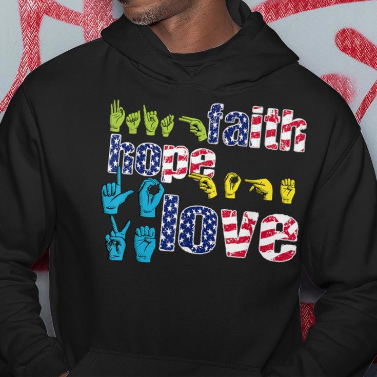 Asl American Sign Language 4Th Of July Faith Hope Love Hoodie - Monsterry