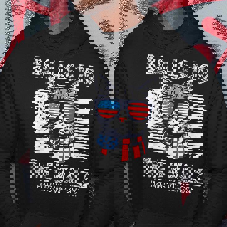 Balls To The Walz Cat American Kamala Harris Tim Walz Vote Hoodie ...