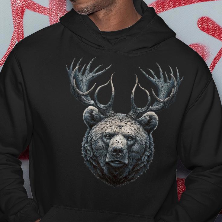 Beer Bear With Antlers Deer Grizzly Bear Beer Hoodie - Monsterry