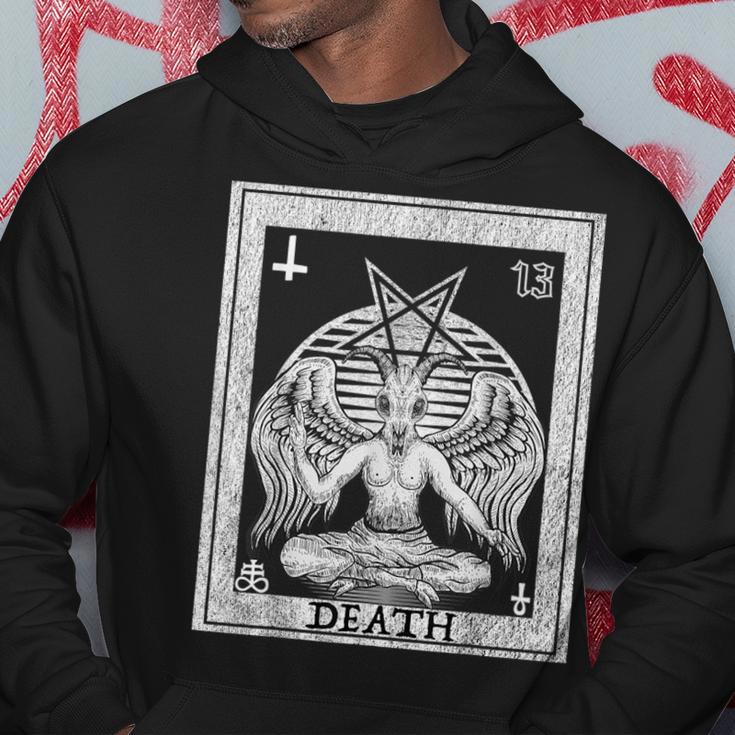 Death Occult Satan Goat Head Tarot Card Unholy Horror Hoodie - Monsterry