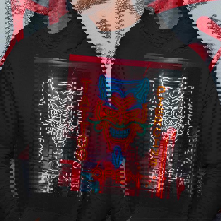 Devil Face Tattoo Piercing Shop Sign Hoodie - Monsterry