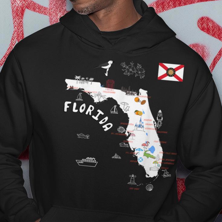 Florida State Map Tourist Attractions Cities Flag Hoodie - Monsterry