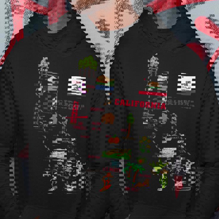 Map Of California Landmarks Major Cities Flag Hoodie - Monsterry