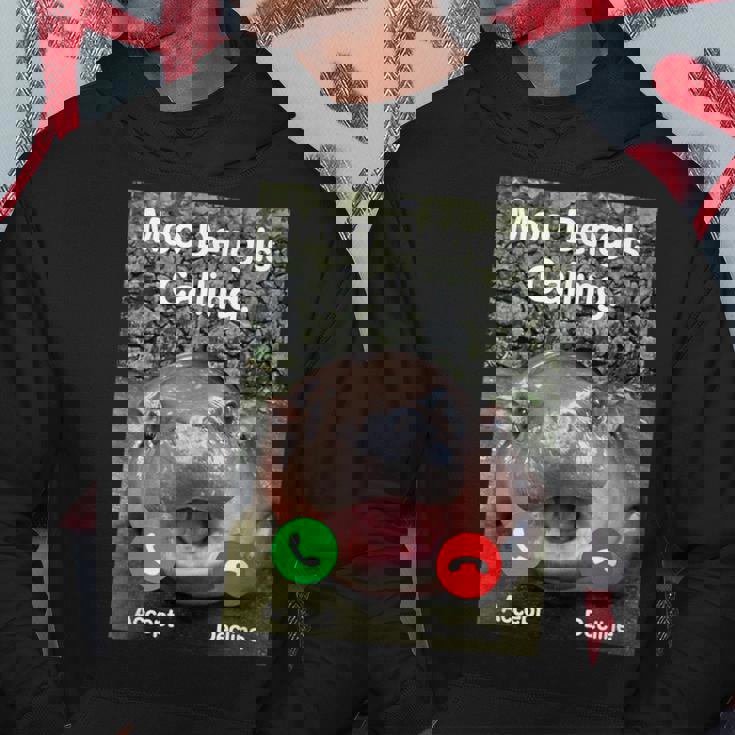 Moo Deng Is Calling Meme Vintage Little Hippo Hoodie - Monsterry