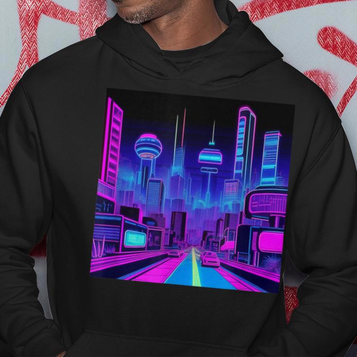 Technology Dreams Of 80S-Inspired Futuristic Cityscape Hoodie - Monsterry
