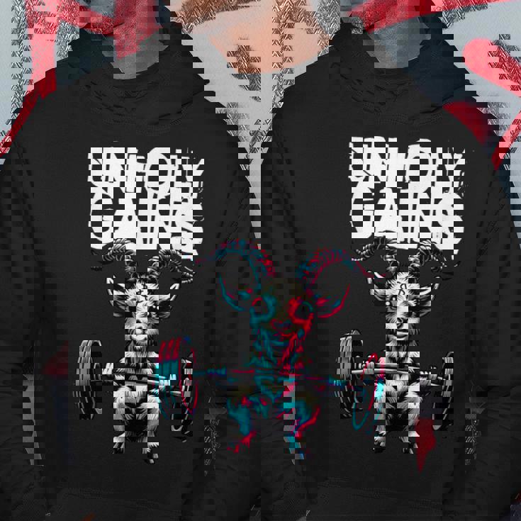 Unholy Gains Satanic Workout Devil Worship Goat Baphomet Gym Hoodie ...