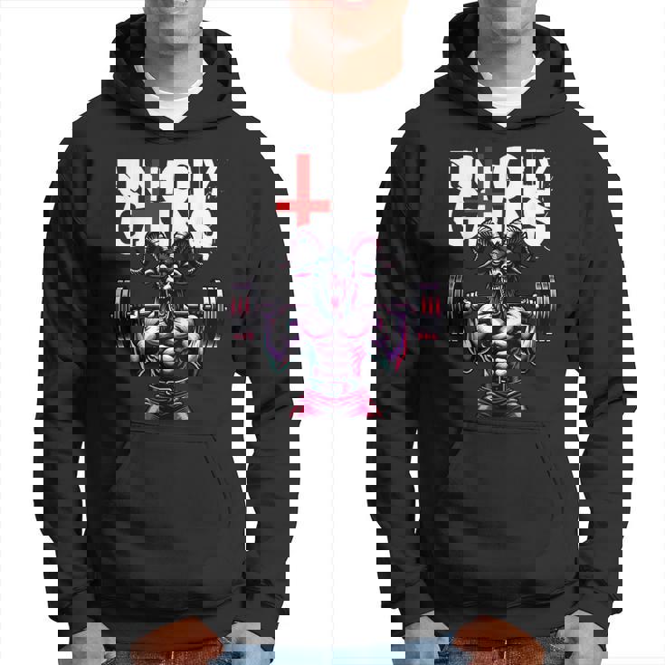 Unholy Gains Satanic Workout Devil Worship Goat Deadlift Gym Hoodie ...