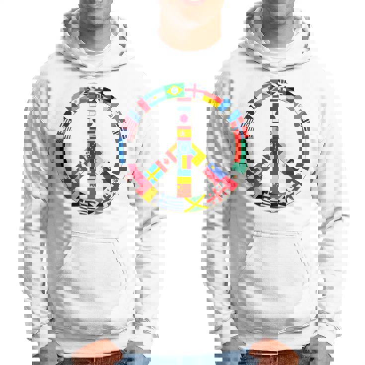 Peace Sign With Worlds Flags Global Love And Unity Hoodie - Monsterry